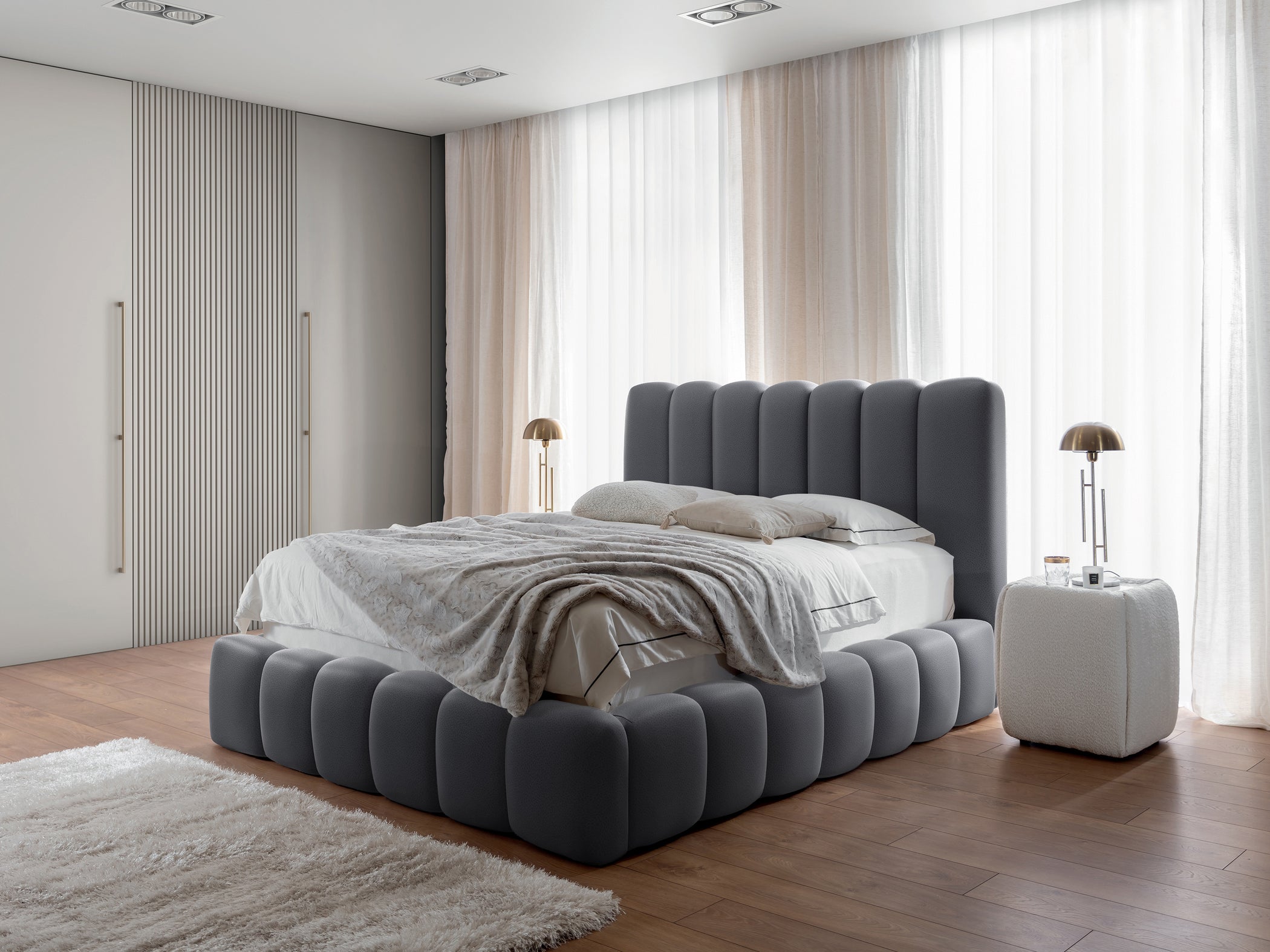 CANDE King Size Bed Frame with Storage Dark Gray Fabric – EQmodern